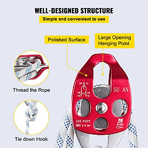 Mophorn Twin Sheave Block and Tackle 1/2" x 100Ft Twin Sheave Block with Braid Rope 30-35KN 6600-7705LBS Double Pulley Rigging