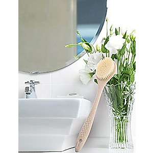 Love&Mini Bath Brush Back Scrubber Soft Shower Body Brush with Natural Wheat Straw Handle (Nordic Beige)