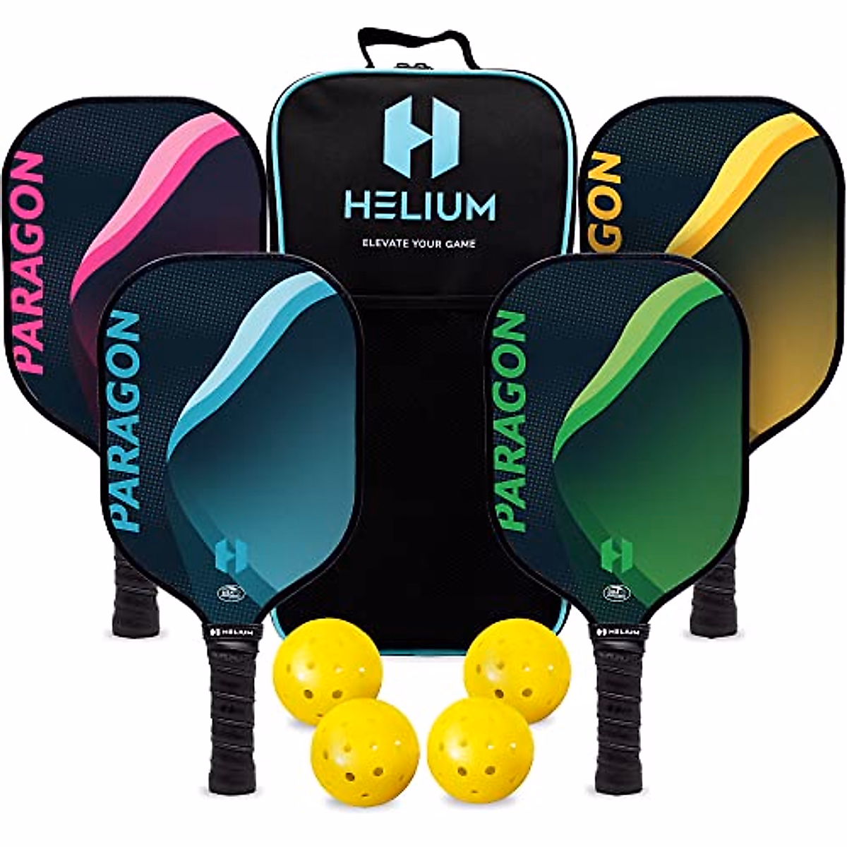 Helium Paragon Pickleball Paddles Set of 4 - USAPA Certified - Graphite Fiberglass Surface, Lightweight Honeycomb Core