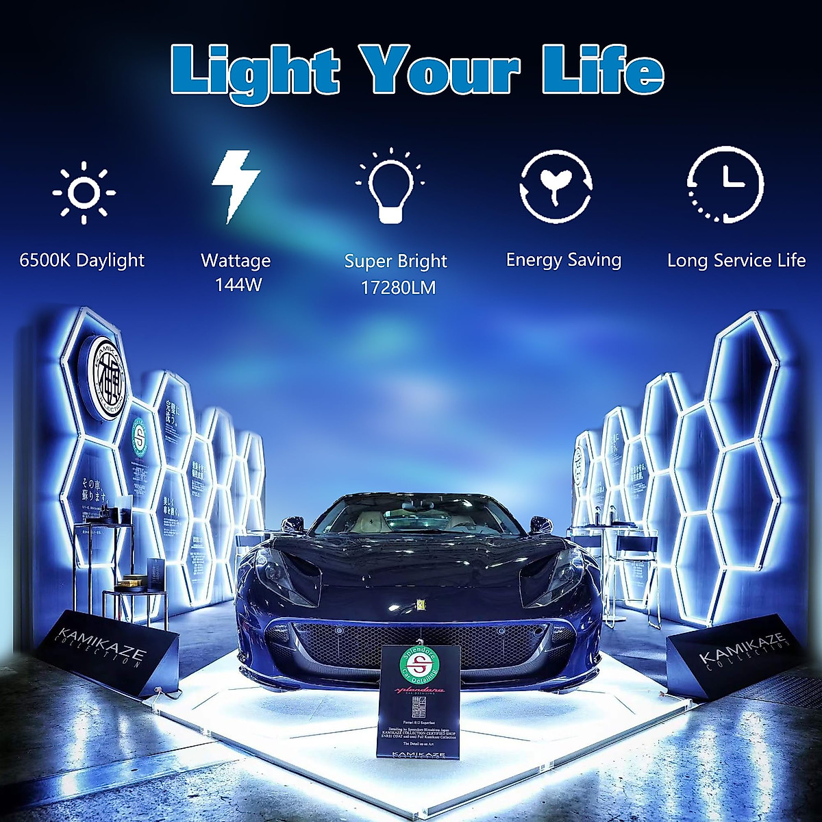 Wanzvisk Hexagon Led Lights,5 Hex Grid for Garage，25 Pack Aluminum 144W 17280LM Super Bright Hexagon Garage Ceiling Light for Gym Shop Basement Car Detailing Hexcal Studio Lighting