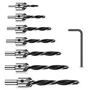 Werkzeug Countersink Drill Bits Set- 7Pcs Counter Sink Bit for Wood High Speed Steel, Woodworking Carpentry Reamer With 1 Free Hex Key Wrench