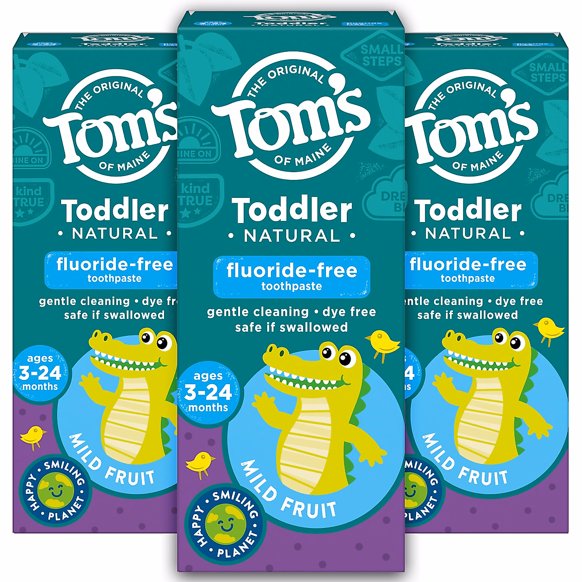 Tom's of Maine Fluoride-Free Toddler Training Toothpaste, Mild Fruit, 1.75 oz. 3-Pack (Packaging May Vary)