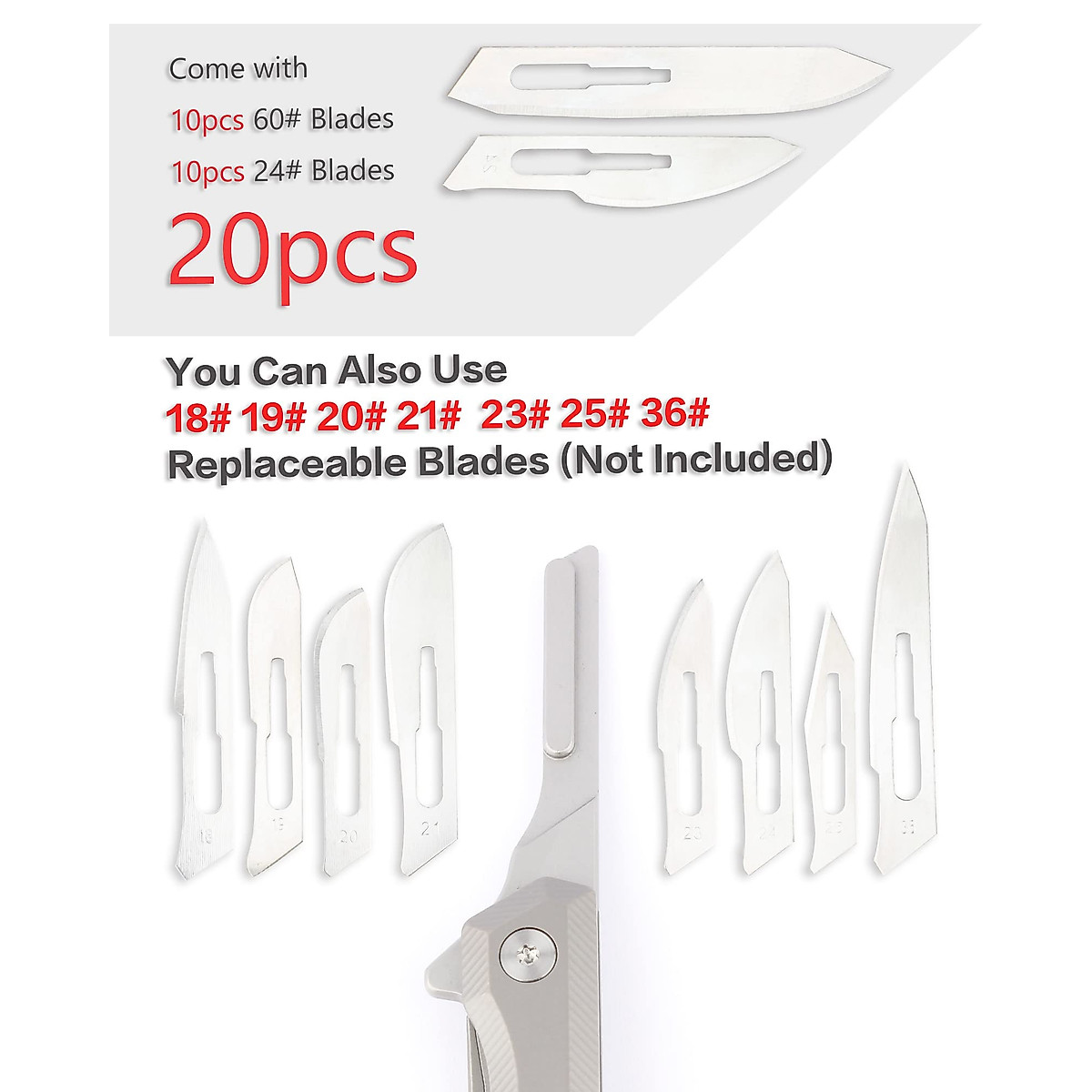 ainhue A42 Compact Slim Flipper Folding Pocket Scalpel Knife, 20pcs Replaceable Blades, 4.2 inches Slender Grey TC4 Titanium Handle Frame Lock Pocket Clip, Lanyard Hole for EDC Gentleman's Knife