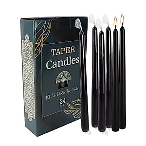 YOROXRG 24 Pack Black Taper Candles, 7-8 Hours Burn Time, Unscented, Smokeless and Dripless, 0.75 x 10 Inch Dinner Candle Set for Household, Wedding, Party and Home Décor Candlesticks