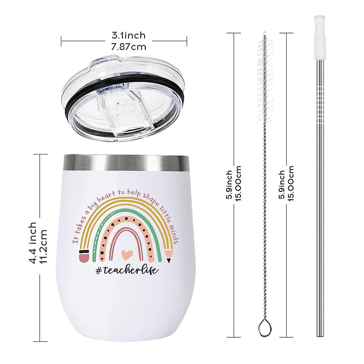 Ugiftcorner Teacher Gifts for Women Teacher Tumbler Teacher Appreciation Gifts for Christmas Thank You Graduation Birthday Gifts for Teacher Stainless Steel Wine Tumbler Cup White 12 OZ