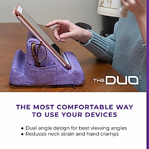 THE DUO Multi-Angle Viewing Stand for iPad, Tablet, Phone - Pillow Tablet Stand with Side Pockets - Portable Tablet Holder for Travel and Work from Home - Grey, 10 x 10 x 6.75 inches