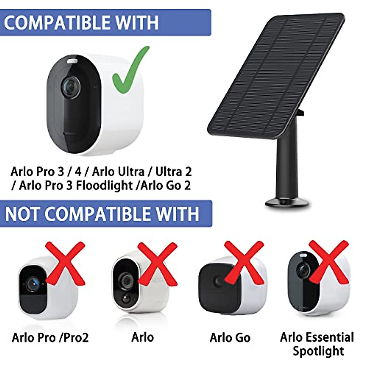 4W 6V Solar Panel Compatible with Arlo Pro 3/Pro 4/Arlo Ultra/Ultra 2 & Arlo Go 2 only, Includes Secure Wall Mount, IP65 Weatherproof,13.1ft Power Cable-Black