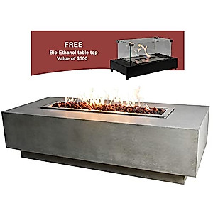 Elementi Granville Outdoor Fire Pit Natural Gas Table 60 Inches Rectangle Firepit Table Concrete Electronic Ignition | Cover & Lava Rock Included | Free Ethanol Tabletop