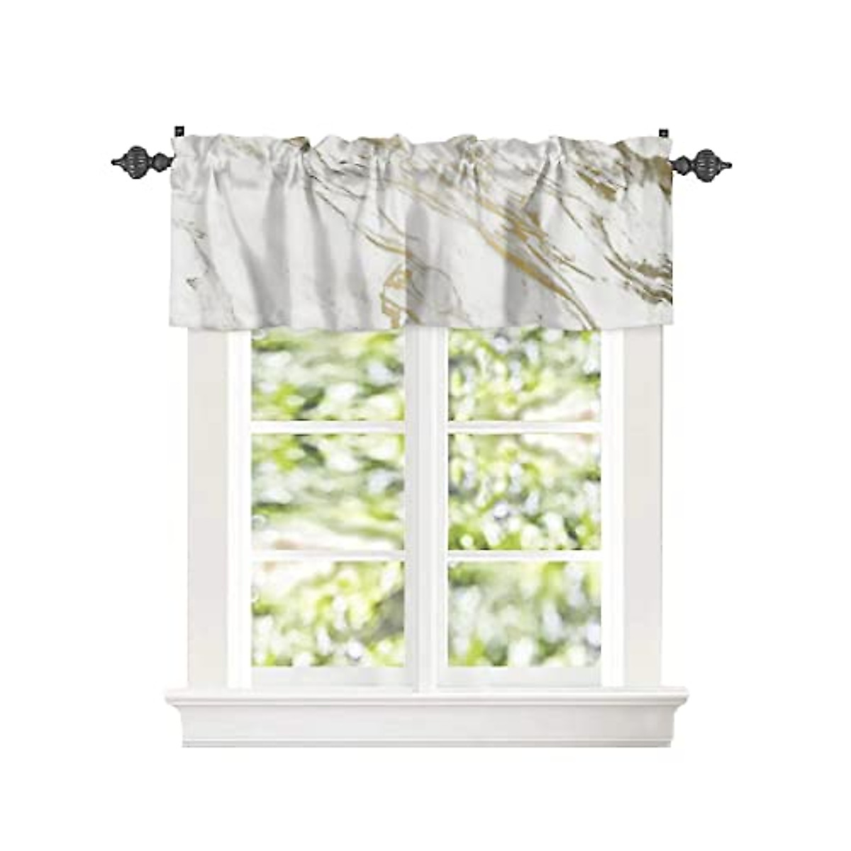 Window Valance for Kitchen,White Marble Gold Cracked Line Rod Pocket Curtain Valances Short Curtains Drapes Panel,Modern Art Abstract Pattern Window Treatment Topper for Bathroom Bedroom 54x18in