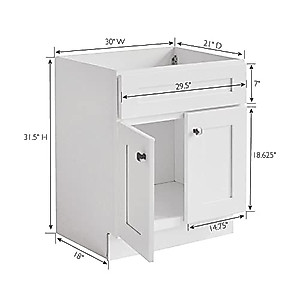 Design House 586941 Bath Unassembled Modern 2-Door Shaker Bathroom Vanity Cabinet Only, 30 x 21, White