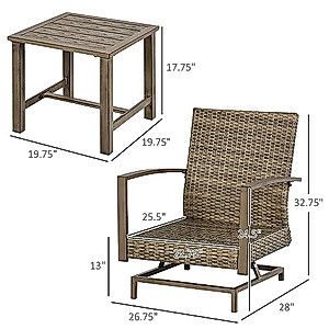 Outsunny 3-Piece PE Rattan Patio Furniture Set with Rocking Chairs and Bistro Coffee Table, Outdoor Wicker Rocker Conversation Set with Cushions for Balcony, Porch, Poolside, Yard, Garden - Gray