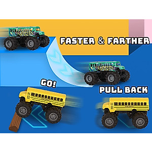 Crelloci School Bus Monster Truck Toy - 2 Pack Set Die Cast Yellow School Bus Toy, Pull Back Car Toys, Big Wheel Monster Truck Play Vehicles Gifts for Toddlers, Kids, Boys