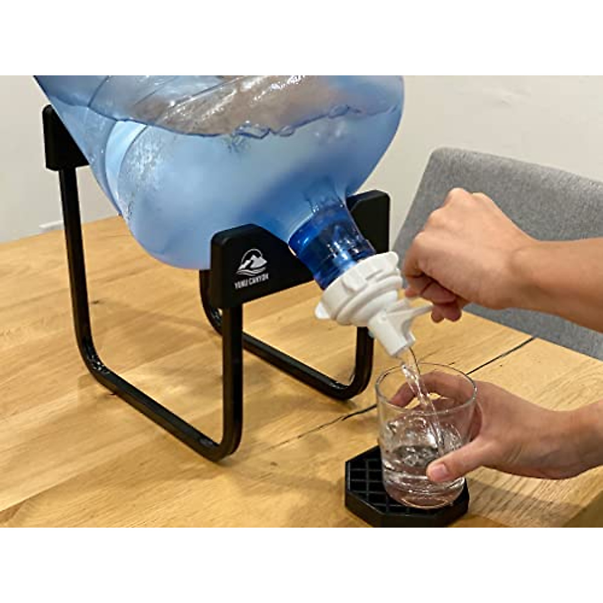 YUKU CANYON Water Jug Holder, 3-5 Gallon Collapsible Drink Dispenser Stand - Strong Steel Rack for Countertop, Office, Party, No-Leak Valve - Complete with Tray