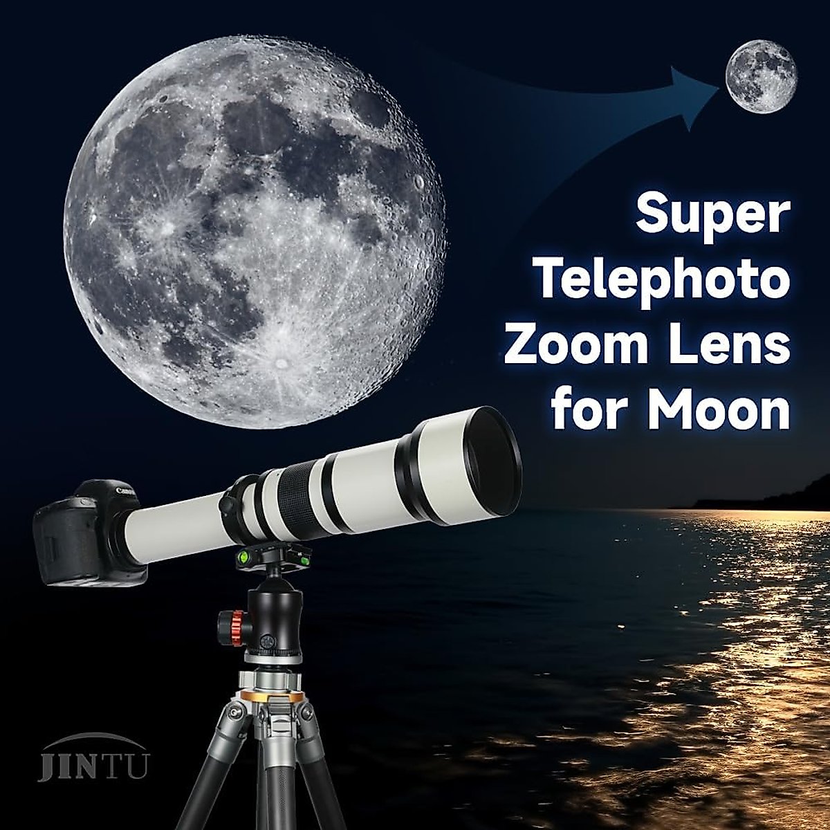 JINTU 650-1300mm f/8 Manual Telephoto Zoom Lens + T-Mount for Canon EOS Rebel SL2 SL1 T3 T3i T4i T5 T5i T6 T6i T6s T7 T7i 4000D 850D/SL3/SL2 6D Mark II/5D Mark IV/90D/80D/77D DSLR SLR Cameras