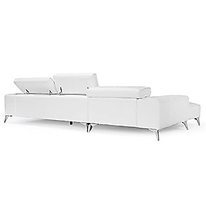Zuri Furniture Raj Modern White Leather Sectional with Adjustable Headrests and Chaise - Left Chaise