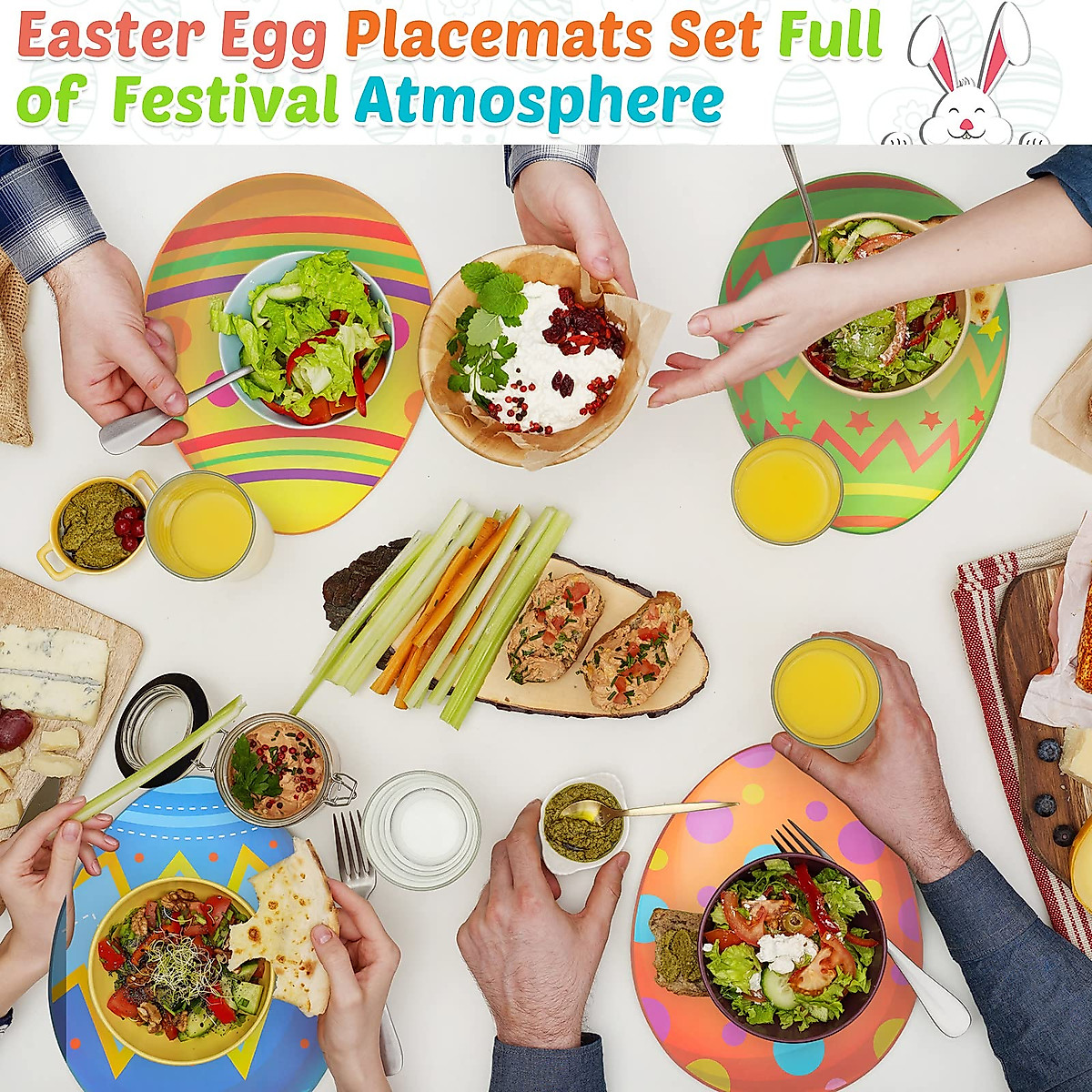 24 Pieces Easter Eggs Placemats Spring Easter Disposable Paper Table Mats Easter Eggs Shaped Party Supplies for Easter Party Funny Bunny Eggs Dinner Dining Table Decoration, 13 x 17 Inches