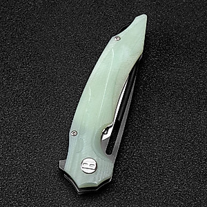 BESTECH KNIVES Pocket Folder Folding Knife: 3.54" D2 Steel Black Satin Blade, G10 Scales, Flipper, Liner Lock, EDC Steel Clip, BG50D (Translucent)