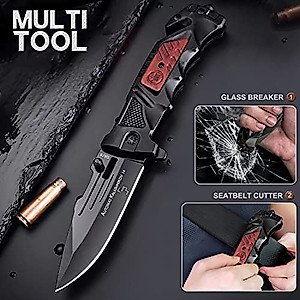 Folding Pocket Knife for Men, Tactical Knife with Clip, Glass Breaker & Seatbelt Cutter, Cool Survival Knife for Emergency, EDC Pocket Knives for Outdoor Camping Hunting, Knifes for Dad, Mens Gift