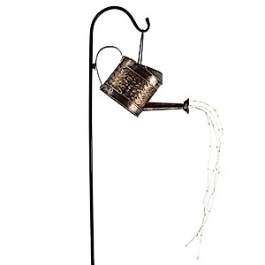 Elfengarden Solar Watering Cans Light Garden Decorative - Leaf Pattern Metal Watering Cans Stake Light with 32 LED Fairy Light - Waterproof Warm White Led for Lawn Patio Or Courtyard Décor