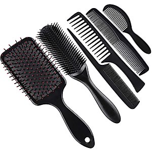 SIQUK 6 Pieces Hair Brush Comb Set Paddle Brush Detangle Hair Brush and Black Combs for Men and Women Wet, Dry, Curly and Straight Hair