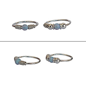 Handmade Silver 2Pcs 9MM Nose Ring Cartilage Helix Piercing Hoops with 2mm Blue Opal, 925 Sterling Silver Tiny 9MM Thin 22Gauge Hoop for women, by MiYa Jewelry