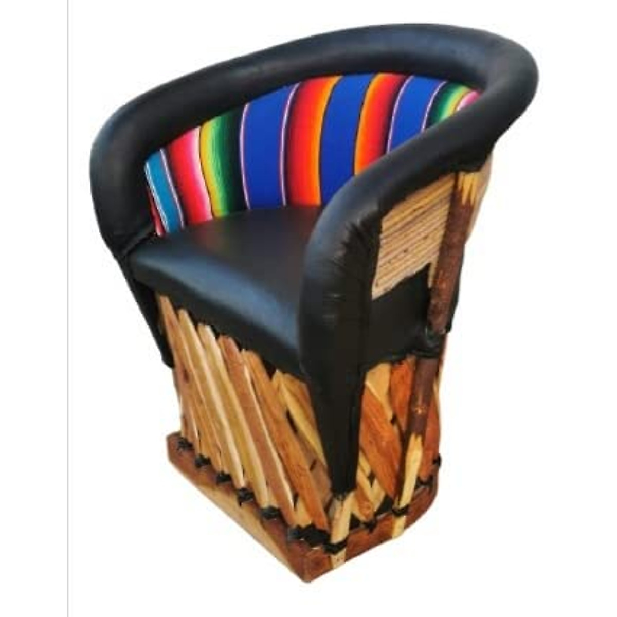 Forniture Traditional Mexican Equipal Chair Black Color Zarape Handmade, Artisan in Mexico Equipales San José Original Skin Ideal for your Home, Bar, Restaurant, Office, Hotel
