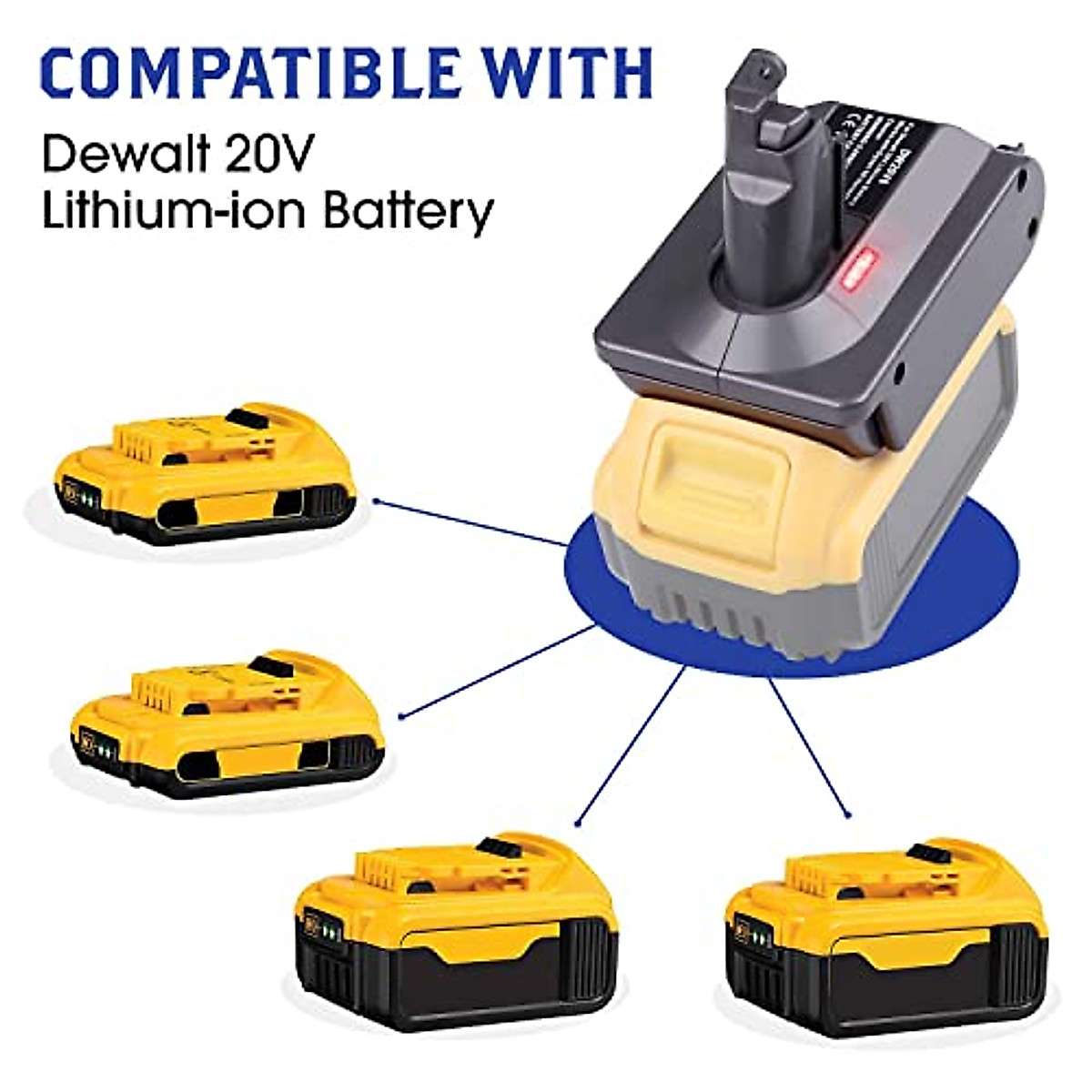 Laimiao Adapter DW20V6 for Dyson V6 Series Vacuum Cleaner, Convert for Dewalt 20V Lithium Battery DCB200 DCB204 DCB205 to Replace for Dyson 21.6V V6 SV03 SV04 SV09 DC62 DC59 Battery (Only Adapter)