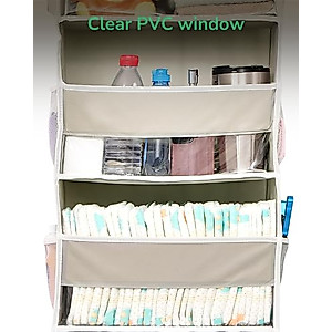 ULG 1-Pack Over Door Organizer with 5 Large Pockets 10 Mesh Side Pockets, 44 lbs Weight Capacity Hanging Storage Organizer with Clear Window for Bedroom Bathroom Kitchen, RV, Camper, Beige