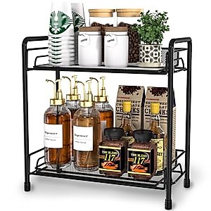 BOKIOVIN Coffee Stand Station Organizer for Countertop,Coffee Bar Organizer Accessories Shelves for Kitchen Counter 2 Tier(Black)