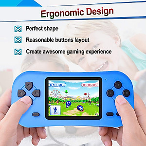 Douddy Kids Retro Handheld Game Console Built in 218 Old School Video Games 2.5'' Display USB Rechargeable 3.5 MM Headphone Jack Arcade Entertain System Children Birthday (Blue)