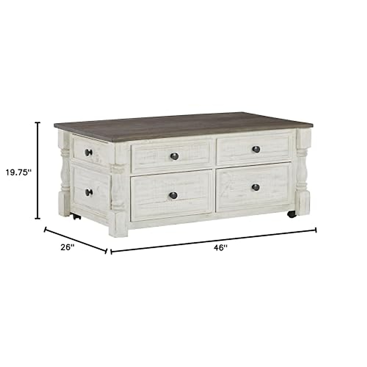 Signature Design by Ashley Havalance Farmhouse Lift Top Coffee Table with 4 Storage Drawers and Small Storage Tray, Whitewash