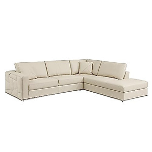 Blackjack Furniture Surton Top Grain Italian Leather Sectional Sofa for Living Room and Home Office, Modern Luxury L-Shaped Couch, 117" W, Right Arm Facing, Beige