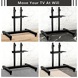 Mobile TV Stand on Wheels for 32-70 inch Flat Screen/Curved TVs, Television Stands with Wheels and Height Adjustable, Rolling TV Stand MAX VESA 600*400mm, TV Cart Rolling TV Stand with Shelf, Black