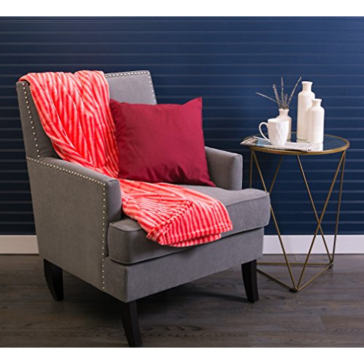 DII Super Soft Flannel Fleece Stripe Throw Blanket, Red, 50 x 60