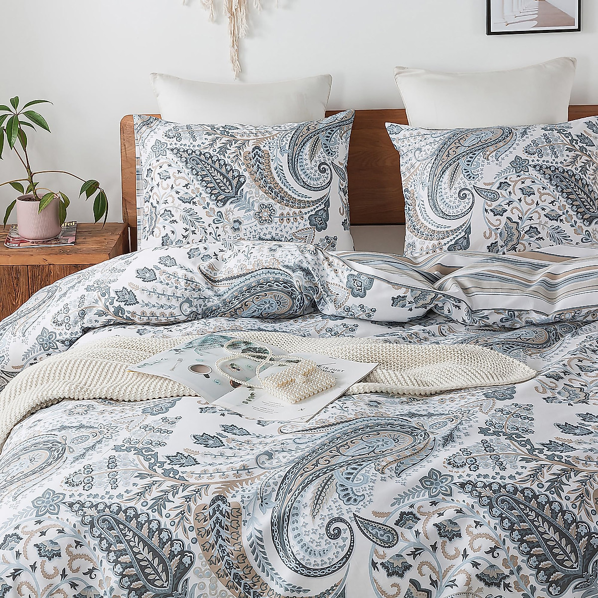 HoneiLife King Size Duvet Cover - 3pcs Paisley Comforter Cover, Soft & Breathable Floral Bedding Duvet Cover Sets with Zipper Closure & Corner Ties, Wildflower Comforter Cover Sets All Season Use