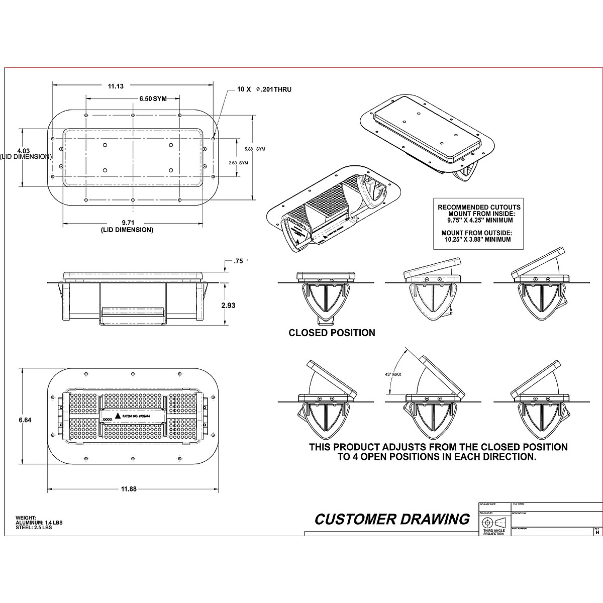 Kay Enterprises Trailer Roof Vent Black Aluminum Low Profile Popup Air Flow Trim Ring and Gasket