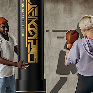 LEKÄRO Punching Bag 70" with Boxing Gloves, Heavy Boxing Bag with Stand for Adult Teens, Kickboxing Bag for MMA Muay Thai Fitness (Black gold)