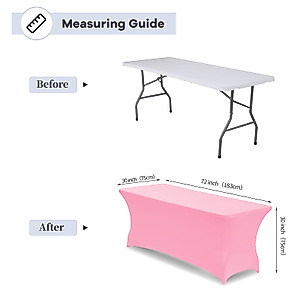 KSK 6 FT Pink Spandex Stretchable Table Cover, Wrinkle Resistant Washable Rectangular Fitted Table Cloths for Parties, Banquet, Massage Bed, Wedding and Festival