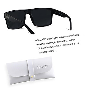LYZOIT Square Sunglasses for Men Women Oversized Big UV Protection Shades Super Dark Black Sun glasses sensitive eyes