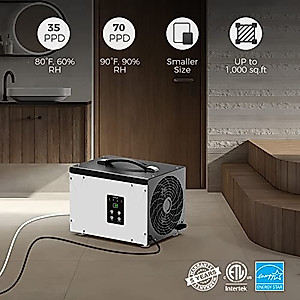 ALORAIR Crawl Space/Basement Dehumidifier 70 Pint Dehumidifier with Drain Hose, Automatic Defrost, Up to 1000 Sq Ft Commercial Dehumidifier, Memory Start, Energy Star Certified, ETL Listed, GLGR Technology, 5 Year Warranty