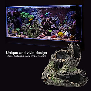 Tiiyee Aquarium Hollow Tree Trunk Ornament, Fish Decor with Moss Artificial Driftwood Polyresin Hideout Decoration Ornament for Fish Tank and Landscape Resin Log Hideaway(ST 004C)