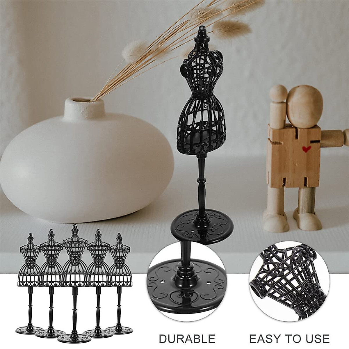 NUOBESTY 6Pcs Plastic Mannequin Display Support Holder Dress Forms Cloth Gown Model Stand Detachable Doll Clothes Mannequin for Doll Accessories, Black