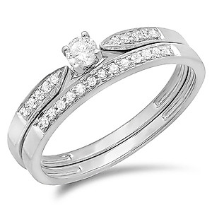 Dazzlingrock Collection 0.25 Carat (Cttw) 10k Round Diamond Women Engagement Ring Set 1/4 CT, White Gold, Size 7