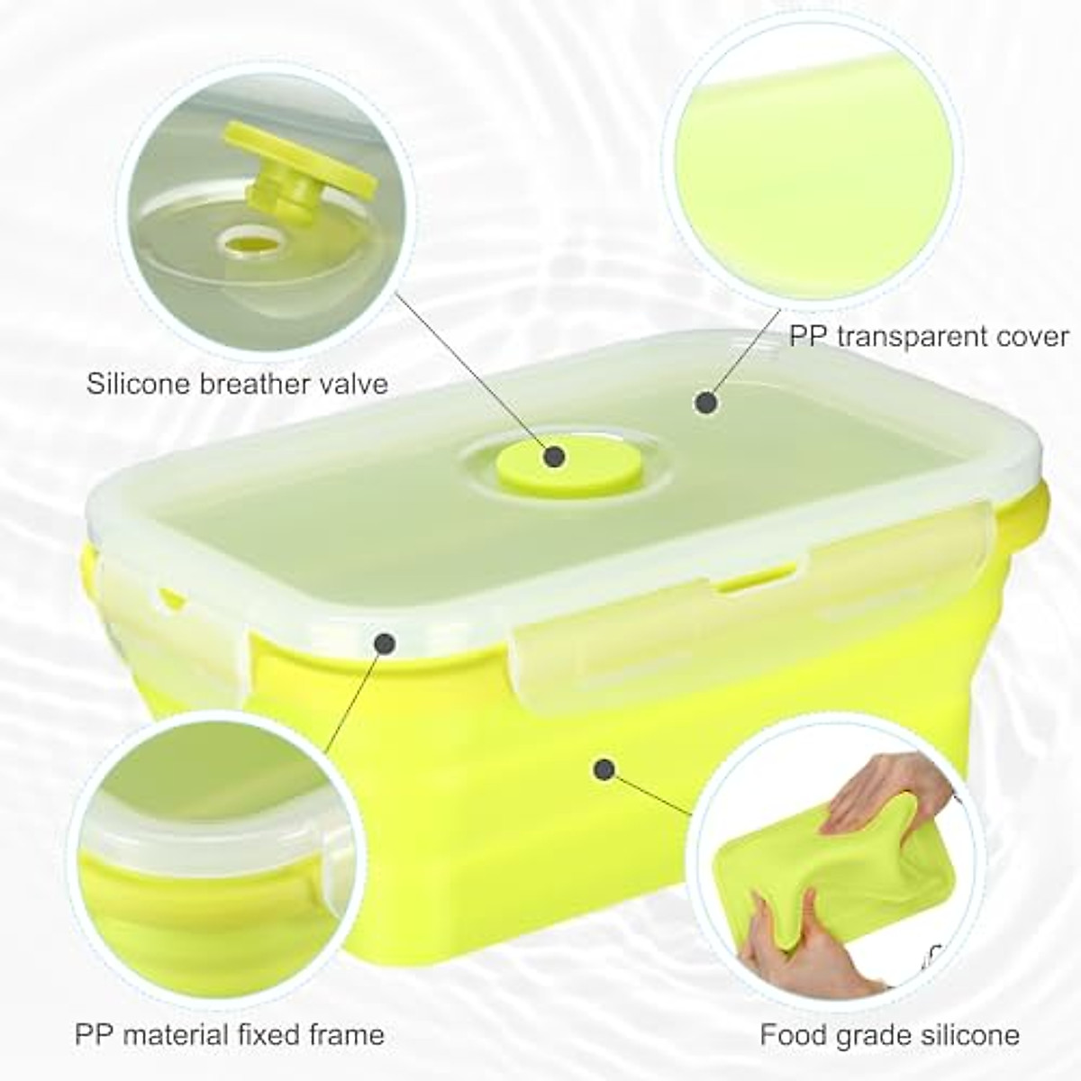 Hushee 24 Pcs Silicone Collapsible Food Storage Containers 17 oz Collapsible Snack Containers with Lid Vent Airtight Meal Prep Bento Lunch Box, Microwave Dishwasher Safe(Green)