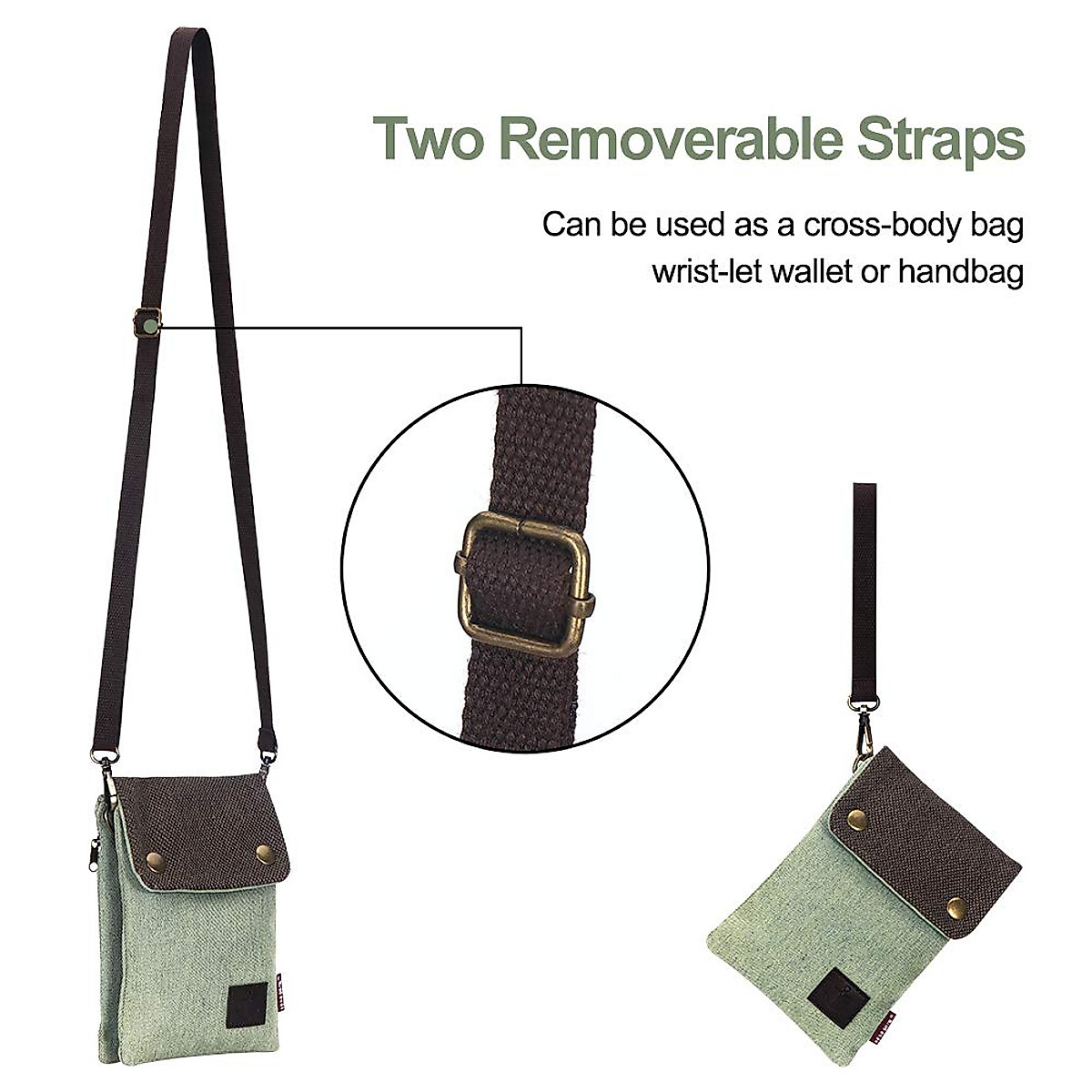 BECPLT Canvas Small Cute Crossbody Women Cell Phone Purse Wallet Bag with Shoulder Strap for iPhone 11 iPhone 6s 7 Plus 8 Plus iPhone XS MAX,Galaxy Note 9 S7 S10 Plus (Fits with OtterBox Case)-Green