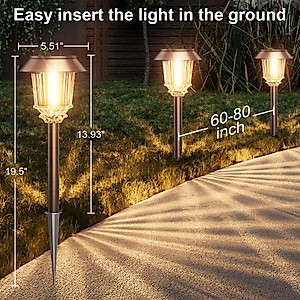 XMCOSY+ Solar Pathway Lights Outdoor - 6 Pack Solar Lights Outdoor Waterproof, 10-40 LM Dimmable Auto On/Off Solar Outdoor Lights Yard Garden Walkway Driveway (Warm White)