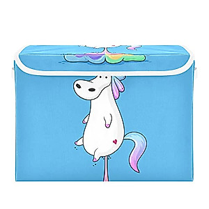innewgogo Unicorn Storage Bins with Lids for Organizing Organizer Containers with Handles Oxford Cloth Storage Cube Box for Cat Toys