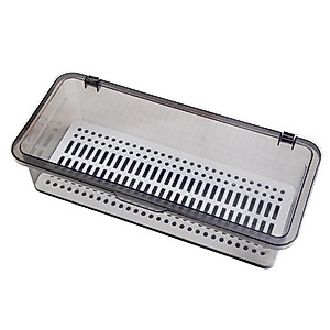 Flatware Plastic Tray With Lid Kitchen Cutlery and Utensil Storage Container with Cover- Proof Dinnerware Holder(grey)