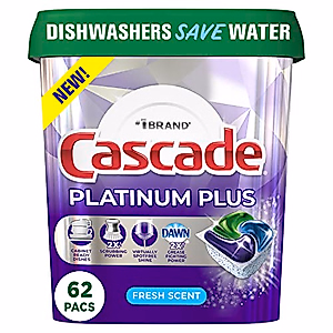 Cascade Platinum Plus ActionPacs Dishwasher Detergent Pods, Fresh, 62 Count