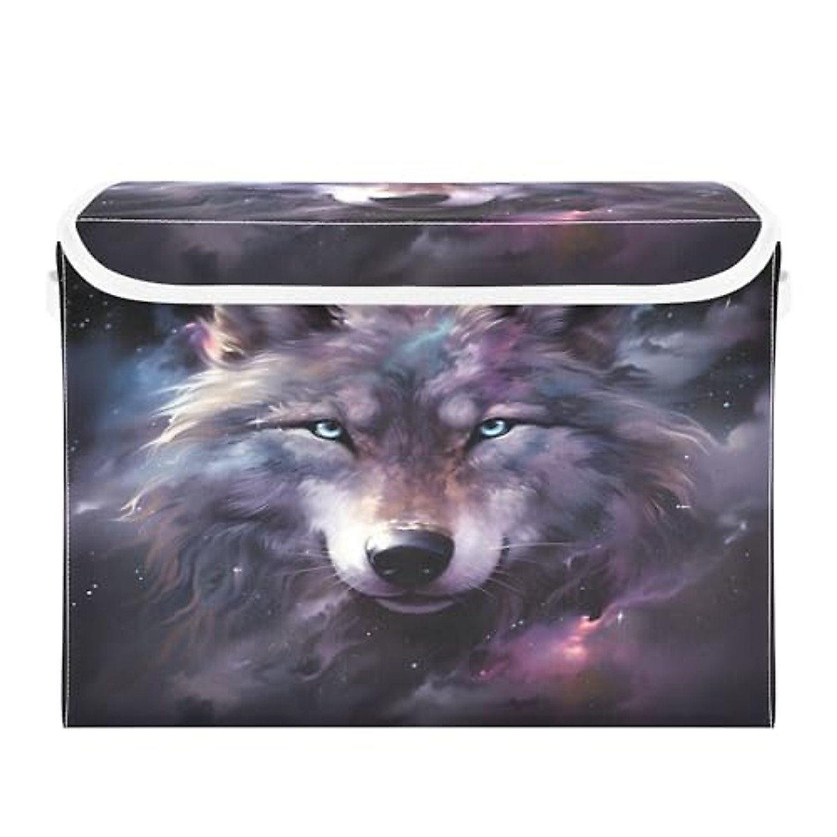 ALAZA Wolf Galaxy Space Storage Bins with Lids,Fabric Storage Boxes Baskets Containers Organizers for Clothes and Books